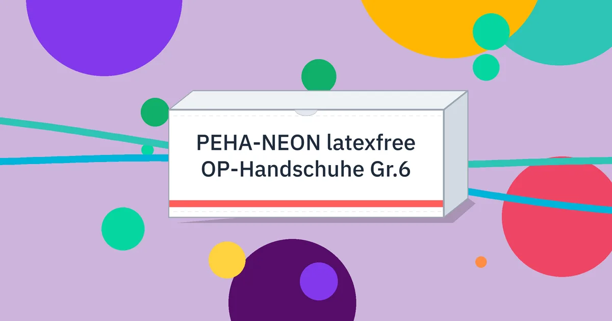 Symbolbild: Packung mit der Aufschrift PEHA-NEON latexfree OP-Handschuhe Gr.6 (PZN 10387187) – Verfügbarkeit und Bezug in Apotheken in Frankfurt am Main