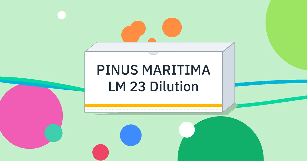 Symbolbild: Packung mit der Aufschrift PINUS MARITIMA LM 23 Dilution (PZN 13644495) – Verfügbarkeit und Bezug in Apotheken in Frankfurt am Main