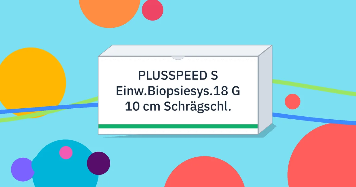 Symbolbild: Packung mit der Aufschrift PLUSSPEED S Einw.Biopsiesys.18 G 10 cm Schrägschl. (PZN 14258297) – Verfügbarkeit und Bezug in Apotheken in Frankfurt am Main