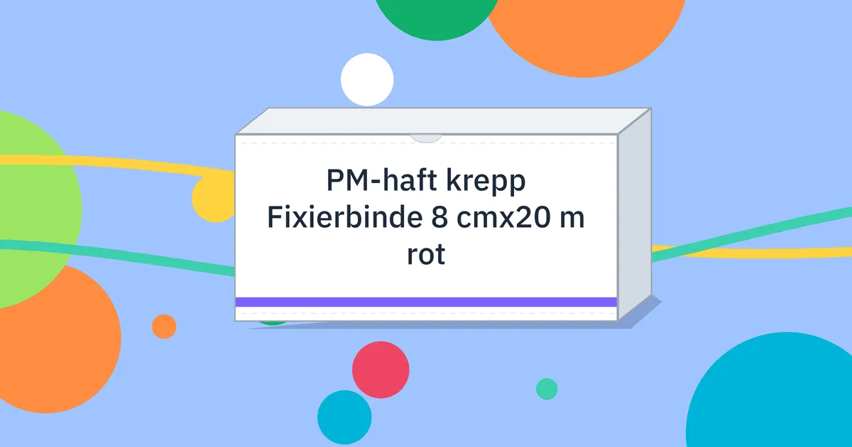 Symbolbild: Packung mit der Aufschrift PM-haft krepp Fixierbinde 8 cmx20 m rot (PZN 18845502) – Verfügbarkeit und Bezug in Apotheken in Frankfurt am Main