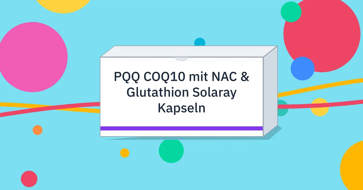 Symbolbild: Packung mit der Aufschrift PQQ COQ10 mit NAC & Glutathion Solaray Kapseln (PZN 15880308) – Verfügbarkeit und Bezug in Apotheken in Frankfurt am Main