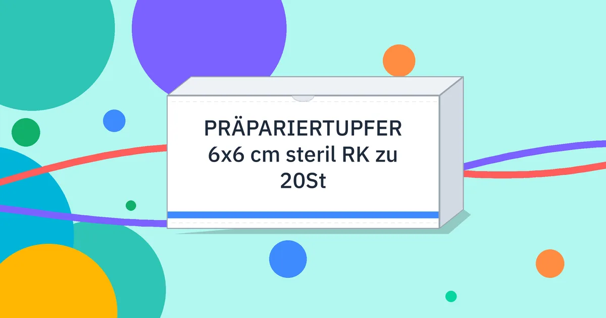 Symbolbild: Packung mit der Aufschrift PRÄPARIERTUPFER 6x6 cm steril RK zu 20St (PZN 13165748) – Verfügbarkeit und Bezug in Apotheken in Frankfurt am Main