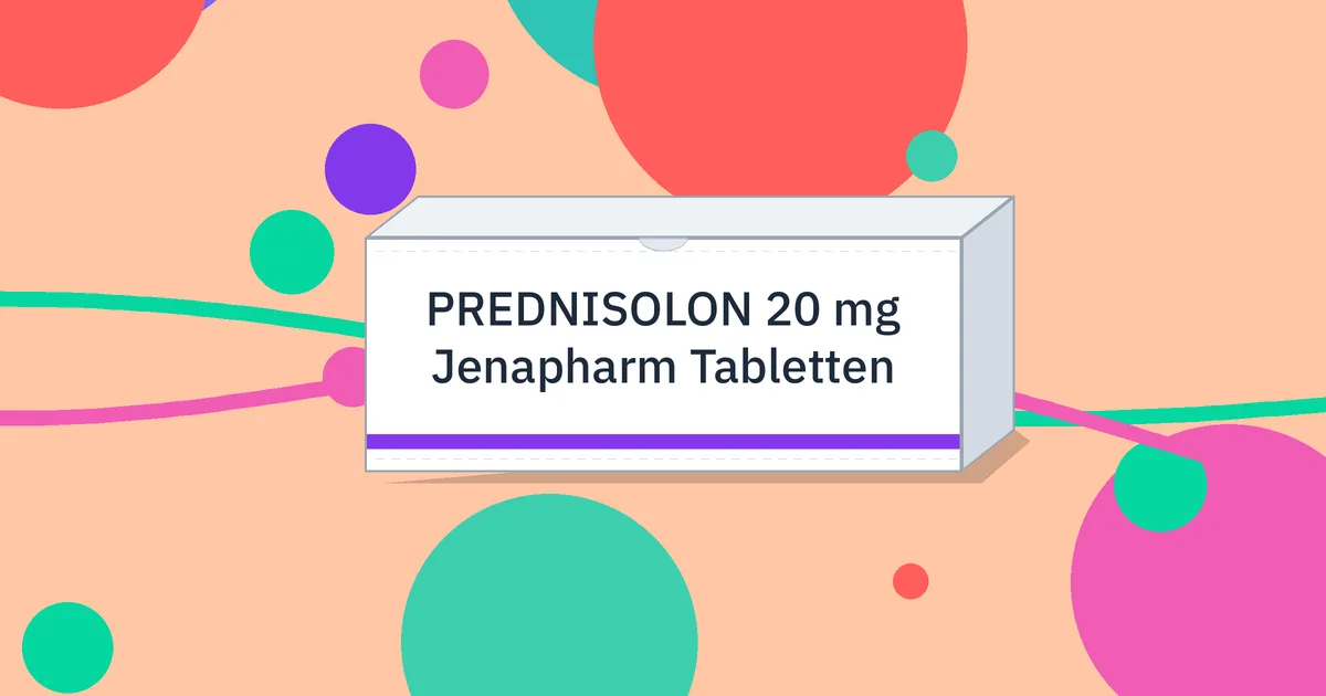 Symbolbild: Packung mit der Aufschrift PREDNISOLON 20 mg Jenapharm Tabletten (PZN 00235803) – Verfügbarkeit und Bezug in Apotheken in Frankfurt am Main