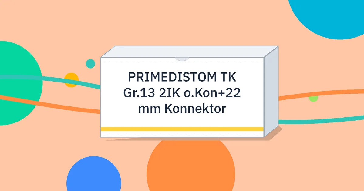 Symbolbild: Packung mit der Aufschrift PRIMEDISTOM TK Gr.13 2IK o.Kon+22 mm Konnektor (PZN 10229933) – Verfügbarkeit und Bezug in Apotheken in Frankfurt am Main