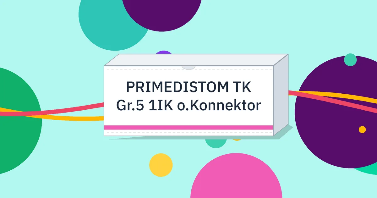 Symbolbild: Packung mit der Aufschrift PRIMEDISTOM TK Gr.5 1IK o.Konnektor (PZN 10316454) – Verfügbarkeit und Bezug in Apotheken in Frankfurt am Main