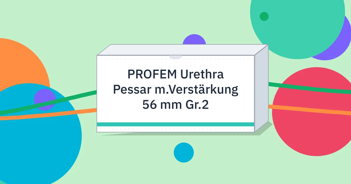 Symbolbild: Packung mit der Aufschrift PROFEM Urethra Pessar m.Verstärkung 56 mm Gr.2 (PZN 11673452) – Verfügbarkeit und Bezug in Apotheken in Frankfurt am Main