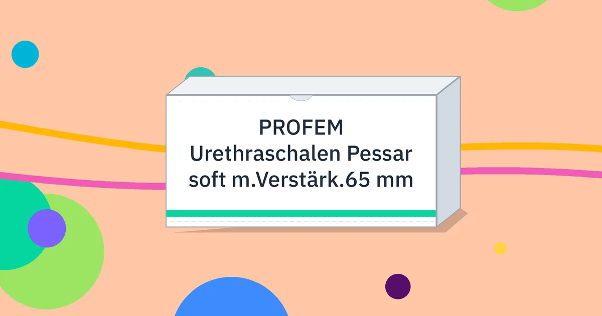 Symbolbild: Packung mit der Aufschrift PROFEM Urethraschalen Pessar soft m.Verstärk.65 mm (PZN 20393993) – Verfügbarkeit und Bezug in Apotheken in Frankfurt am Main