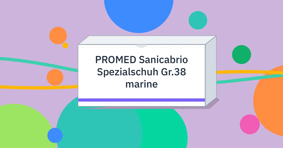 Symbolbild: Packung mit der Aufschrift PROMED Sanicabrio Spezialschuh Gr.38 marine (PZN 19274332) – Verfügbarkeit und Bezug in Apotheken in Frankfurt am Main
