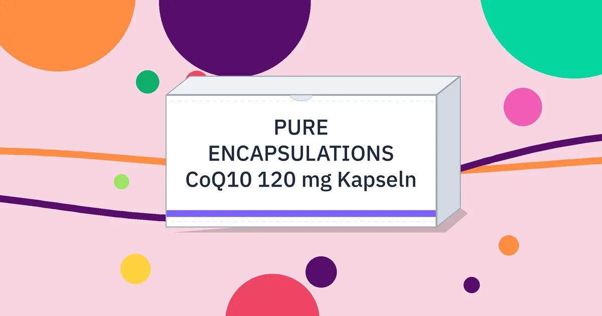 Symbolbild: Packung mit der Aufschrift PURE ENCAPSULATIONS CoQ10 120 mg Kapseln (PZN 19432966) – Verfügbarkeit und Bezug in Apotheken in Frankfurt am Main
