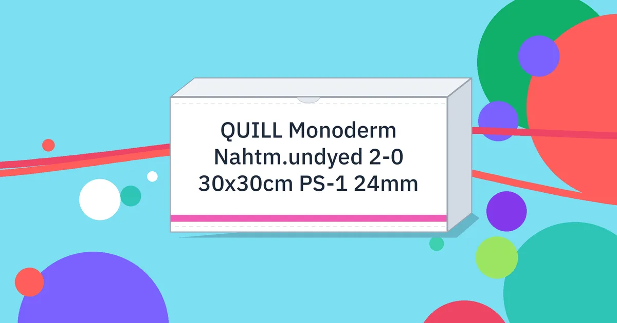 Symbolbild: Packung mit der Aufschrift QUILL Monoderm Nahtm.undyed 2-0 30x30cm PS-1 24mm (PZN 17988895) – Verfügbarkeit und Bezug in Apotheken in Frankfurt am Main