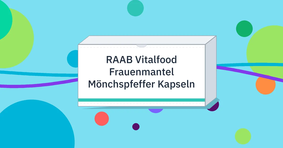 Symbolbild: Packung mit der Aufschrift RAAB Vitalfood Frauenmantel Mönchspfeffer Kapseln (PZN 20293754) – Verfügbarkeit und Bezug in Apotheken in Frankfurt am Main