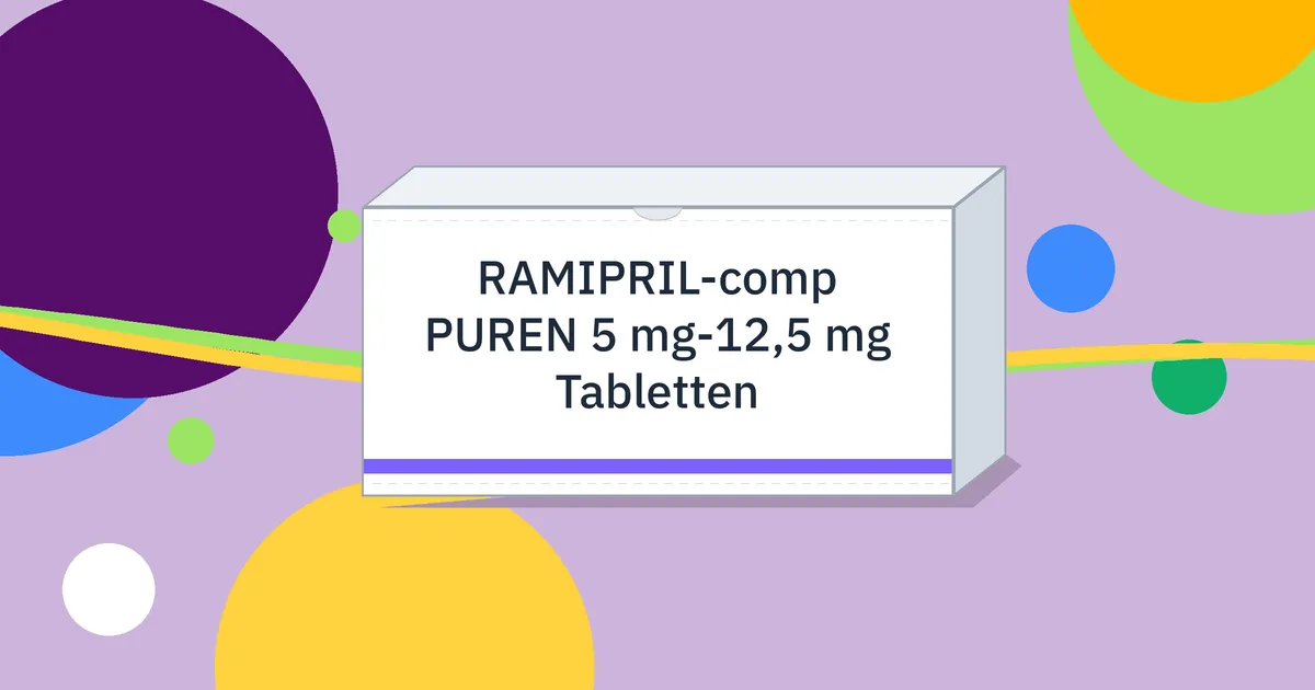 Symbolbild: Packung mit der Aufschrift RAMIPRIL-comp PUREN 5 mg-12,5 mg Tabletten (PZN 11357923) – Verfügbarkeit und Bezug in Apotheken in Frankfurt am Main