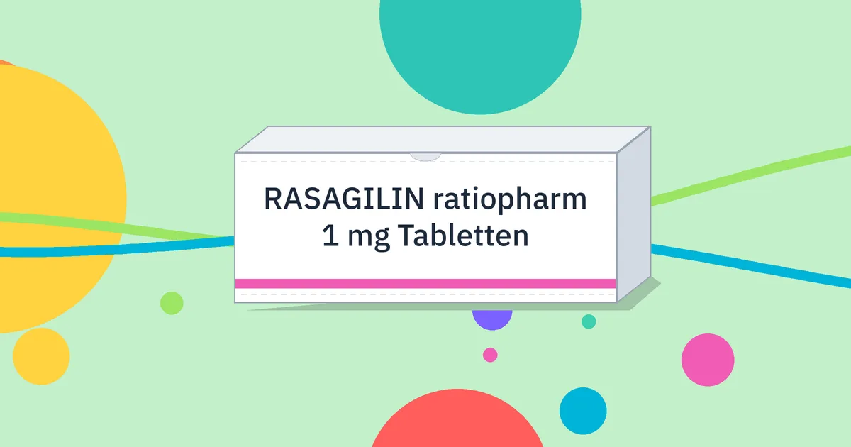 Symbolbild: Packung mit der Aufschrift RASAGILIN ratiopharm 1 mg Tabletten (PZN 18783853) – Verfügbarkeit und Bezug in Apotheken in Frankfurt am Main
