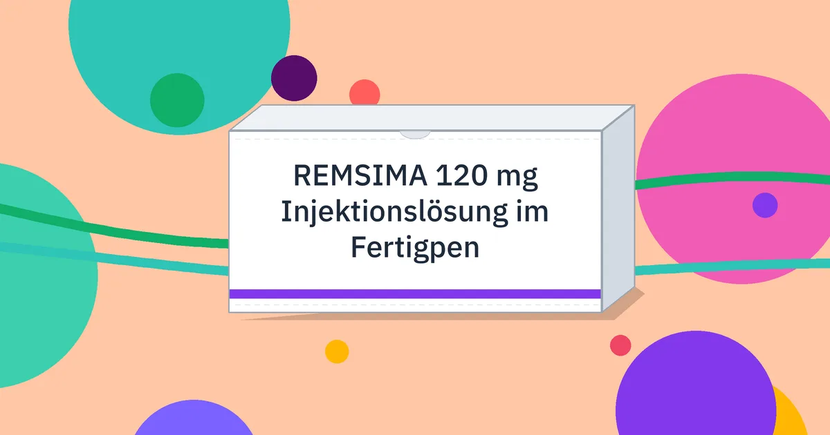 Symbolbild: Packung mit der Aufschrift REMSIMA 120 mg Injektionslösung im Fertigpen (PZN 17444913) – Verfügbarkeit und Bezug in Apotheken in Frankfurt am Main