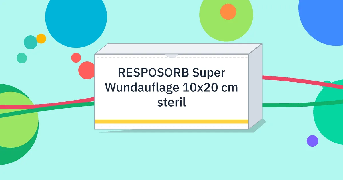 Symbolbild: Packung mit der Aufschrift RESPOSORB Super Wundauflage 10x20 cm steril (PZN 20845372) – Verfügbarkeit und Bezug in Apotheken in Frankfurt am Main