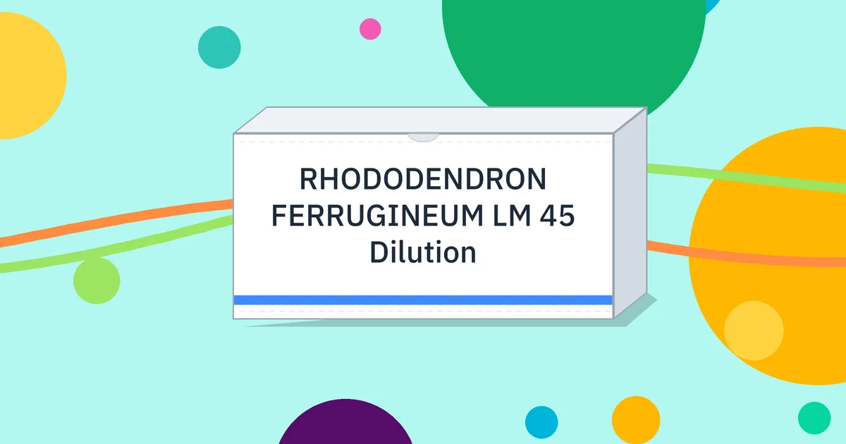 Symbolbild: Packung mit der Aufschrift RHODODENDRON FERRUGINEUM LM 45 Dilution (PZN 13051559) – Verfügbarkeit und Bezug in Apotheken in Frankfurt am Main