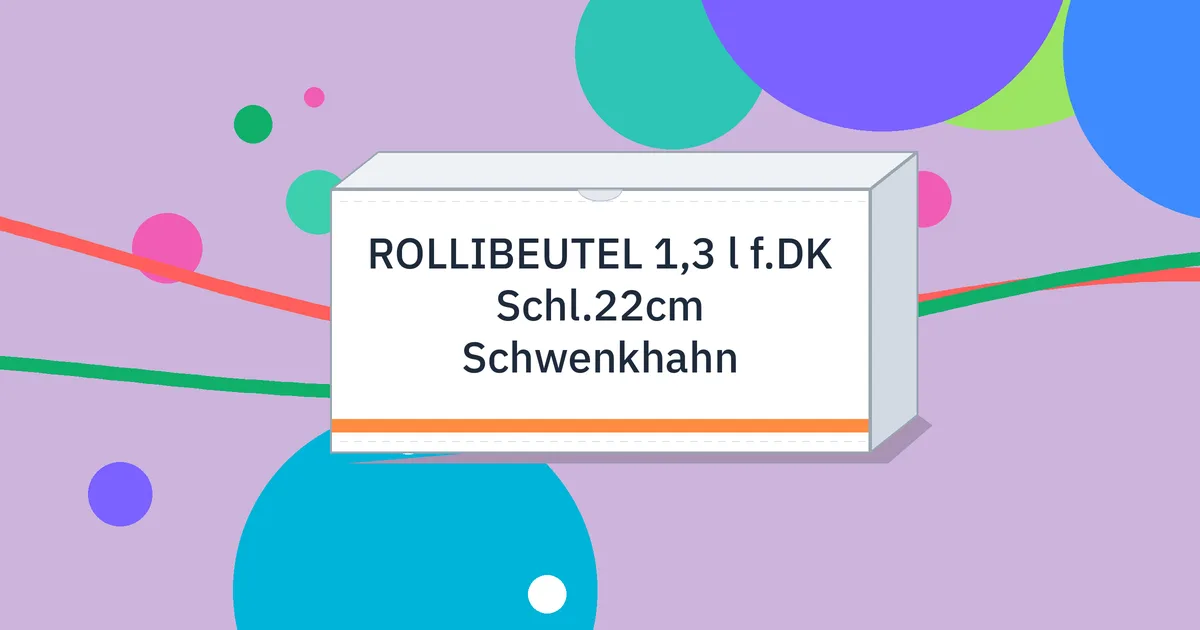 Symbolbild: Packung mit der Aufschrift ROLLIBEUTEL 1,3 l f.DK Schl.22cm Schwenkhahn (PZN 01463067) – Verfügbarkeit und Bezug in Apotheken in Frankfurt am Main