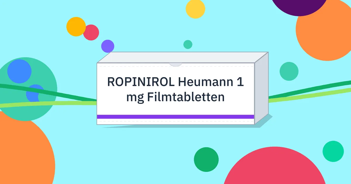 Symbolbild: Packung mit der Aufschrift ROPINIROL Heumann 1 mg Filmtabletten (PZN 02136672) – Verfügbarkeit und Bezug in Apotheken in Frankfurt am Main