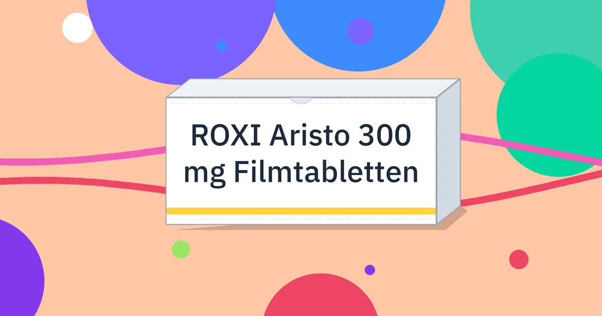 Symbolbild: Packung mit der Aufschrift ROXI Aristo 300 mg Filmtabletten (PZN 09339585) – Verfügbarkeit und Bezug in Apotheken in Frankfurt am Main