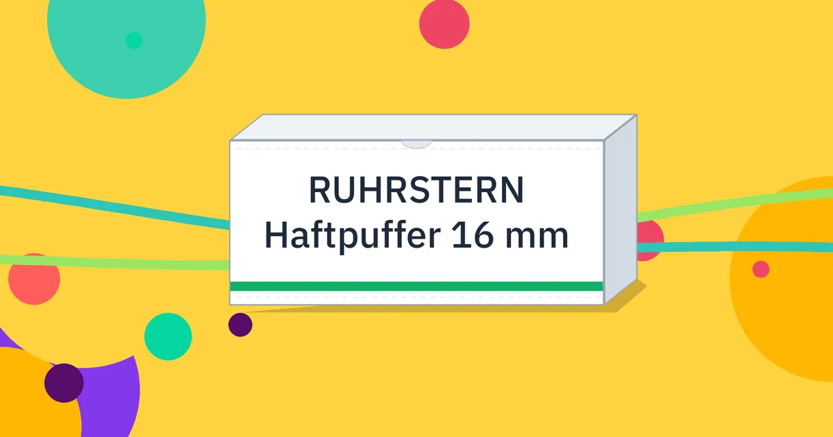 Symbolbild: Packung mit der Aufschrift RUHRSTERN Haftpuffer 16 mm (PZN 09756082) – Verfügbarkeit und Bezug in Apotheken in Frankfurt am Main