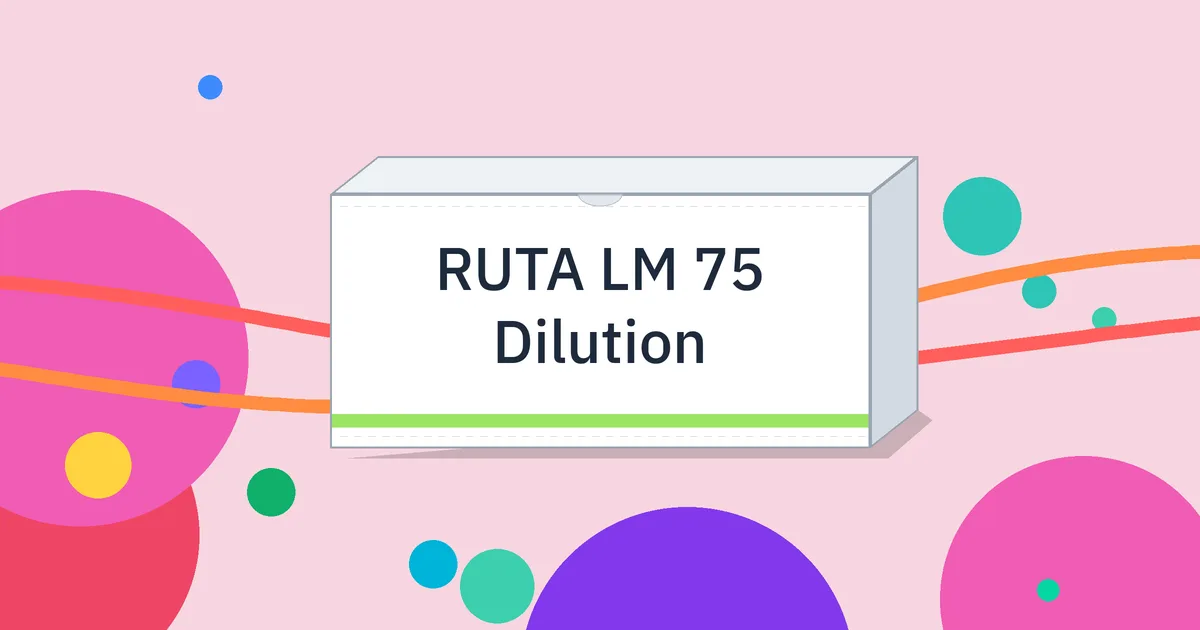 Symbolbild: Packung mit der Aufschrift RUTA LM 75 Dilution (PZN 13173943) – Verfügbarkeit und Bezug in Apotheken in Frankfurt am Main