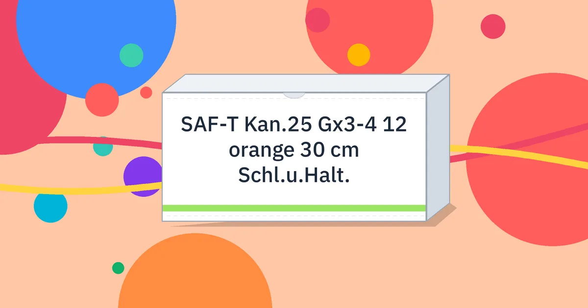 Symbolbild: Packung mit der Aufschrift SAF-T Kan.25 Gx3-4 12 orange 30 cm Schl.u.Halt. (PZN 09105031) – Verfügbarkeit und Bezug in Apotheken in Frankfurt am Main