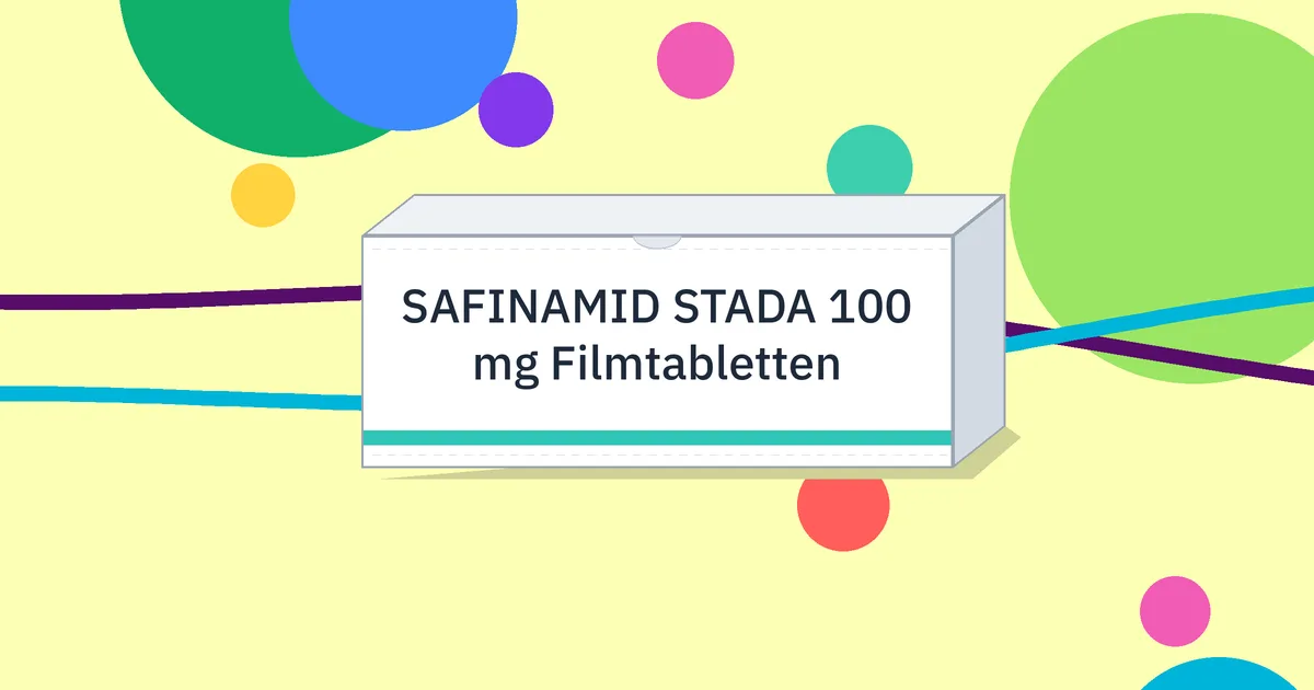 Symbolbild: Packung mit der Aufschrift SAFINAMID STADA 100 mg Filmtabletten (PZN 19491207) – Verfügbarkeit und Bezug in Apotheken in Frankfurt am Main