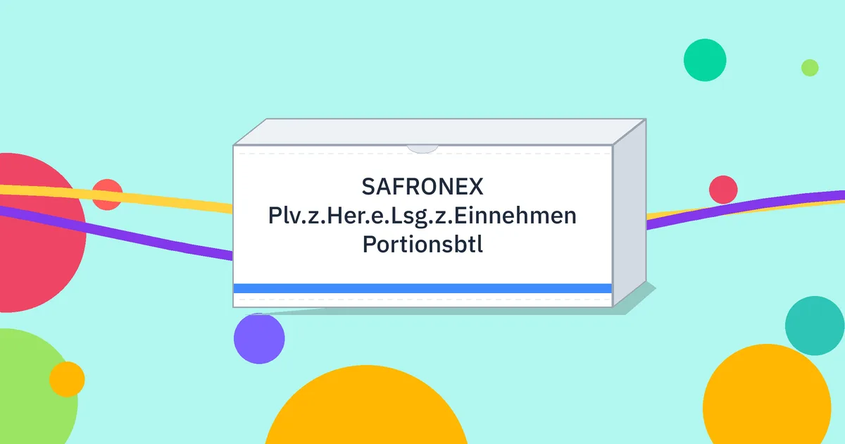 Symbolbild: Packung mit der Aufschrift SAFRONEX Plv.z.Her.e.Lsg.z.Einnehmen Portionsbtl (PZN 20047966) – Verfügbarkeit und Bezug in Apotheken in Frankfurt am Main