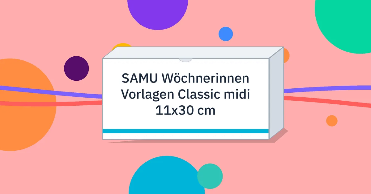 Symbolbild: Packung mit der Aufschrift SAMU Wöchnerinnen Vorlagen Classic midi 11x30 cm (PZN 02842186) – Verfügbarkeit und Bezug in Apotheken in Frankfurt am Main