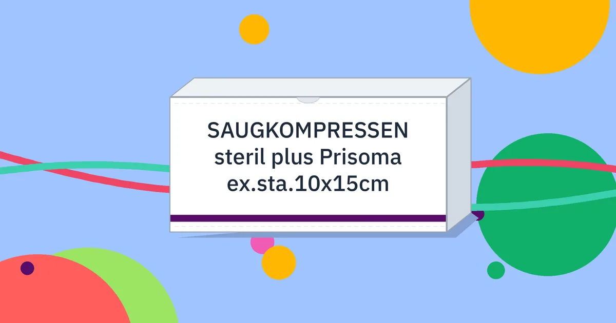 Symbolbild: Packung mit der Aufschrift SAUGKOMPRESSEN steril plus Prisoma ex.sta.10x15cm (PZN 18714444) – Verfügbarkeit und Bezug in Apotheken in Frankfurt am Main