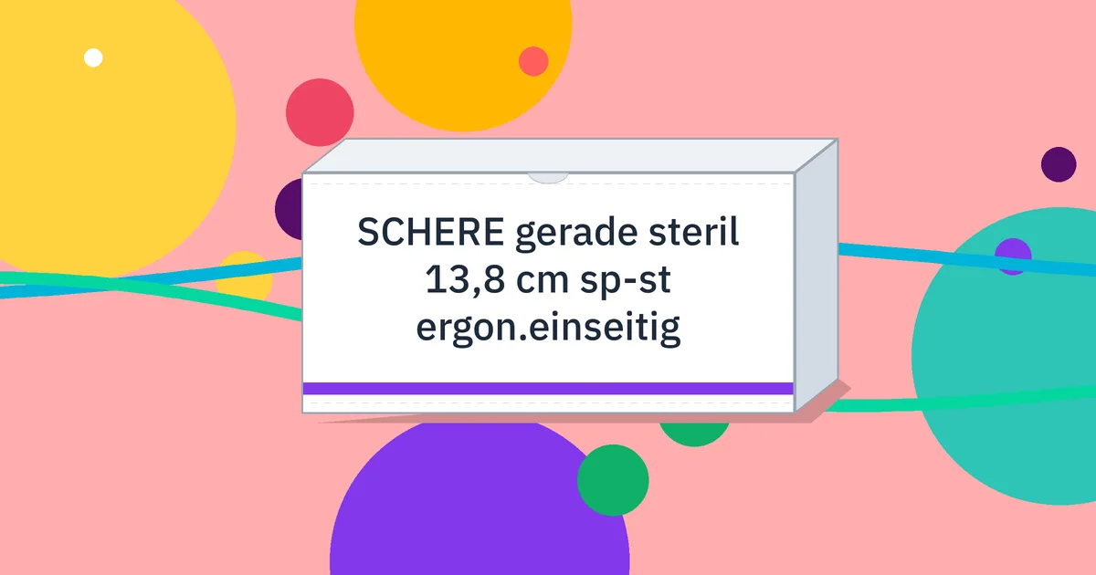 Symbolbild: Packung mit der Aufschrift SCHERE gerade steril 13,8 cm sp-st ergon.einseitig (PZN 09391551) – Verfügbarkeit und Bezug in Apotheken in Frankfurt am Main