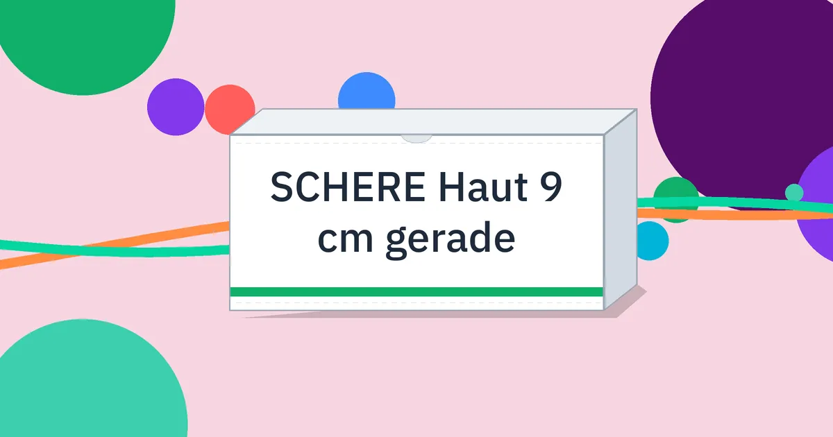 Symbolbild: Packung mit der Aufschrift SCHERE Haut 9 cm gerade (PZN 01735695) – Verfügbarkeit und Bezug in Apotheken in Frankfurt am Main