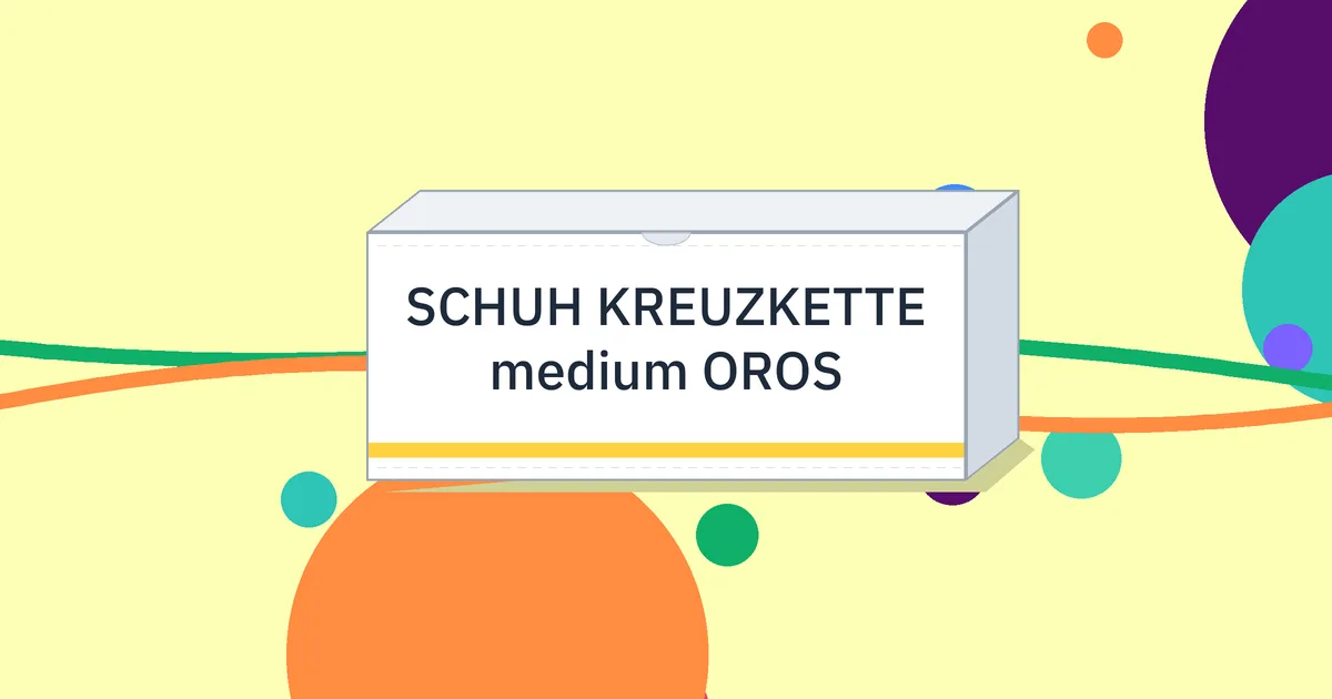 Symbolbild: Packung mit der Aufschrift SCHUH KREUZKETTE medium OROS (PZN 00877192) – Verfügbarkeit und Bezug in Apotheken in Frankfurt am Main