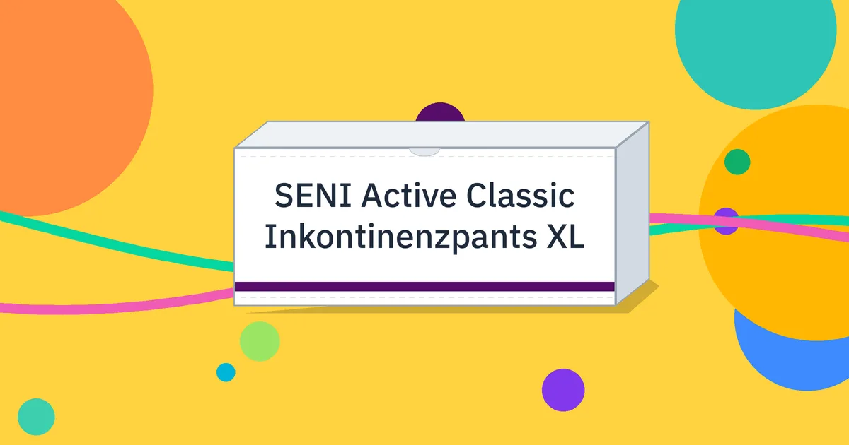 Symbolbild: Packung mit der Aufschrift SENI Active Classic Inkontinenzpants XL (PZN 13330495) – Verfügbarkeit und Bezug in Apotheken in Frankfurt am Main
