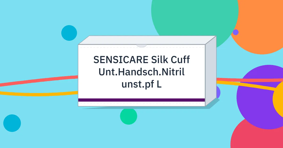 Symbolbild: Packung mit der Aufschrift SENSICARE Silk Cuff Unt.Handsch.Nitril unst.pf L (PZN 20205891) – Verfügbarkeit und Bezug in Apotheken in Frankfurt am Main