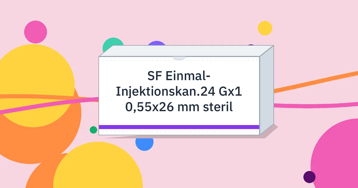 Symbolbild: Packung mit der Aufschrift SF Einmal-Injektionskan.24 Gx1 0,55x26 mm steril (PZN 17280802) – Verfügbarkeit und Bezug in Apotheken in Frankfurt am Main