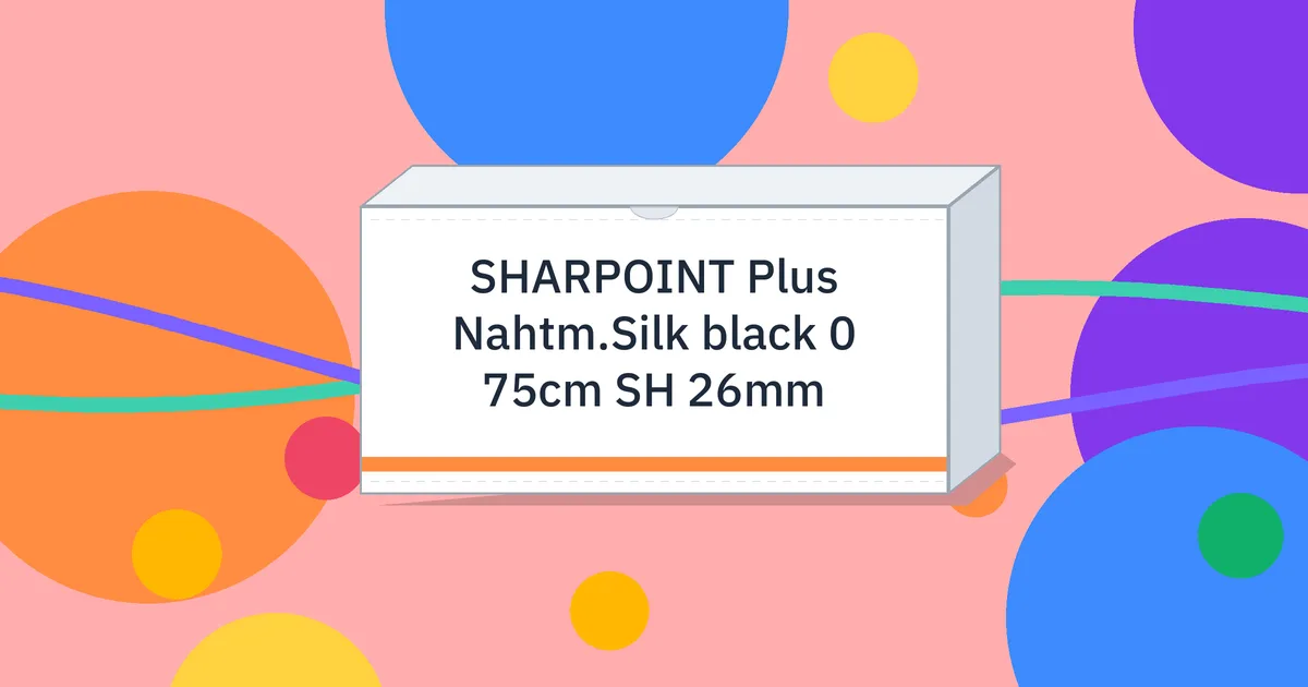 Symbolbild: Packung mit der Aufschrift SHARPOINT Plus Nahtm.Silk black 0 75cm SH 26mm (PZN 17994766) – Verfügbarkeit und Bezug in Apotheken in Frankfurt am Main
