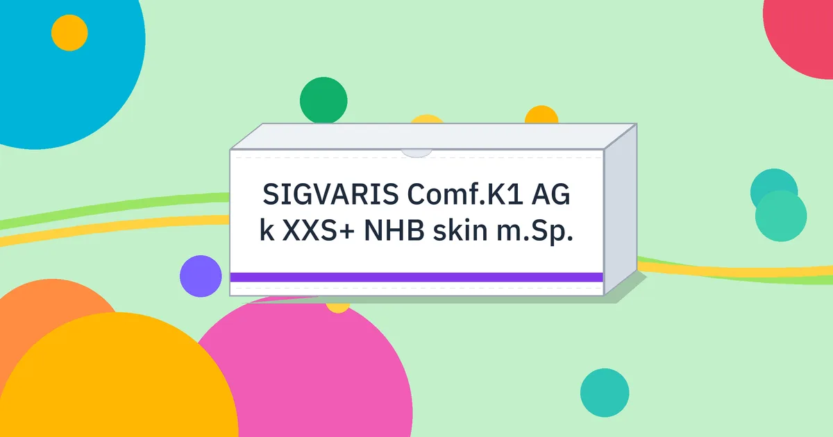 Symbolbild: Packung mit der Aufschrift SIGVARIS Comf.K1 AG k XXS+ NHB skin m.Sp. (PZN 17098351) – Verfügbarkeit und Bezug in Apotheken in Frankfurt am Main