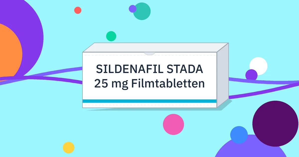 Symbolbild: Packung mit der Aufschrift SILDENAFIL STADA 25 mg Filmtabletten (PZN 11123444) – Verfügbarkeit und Bezug in Apotheken in Frankfurt am Main