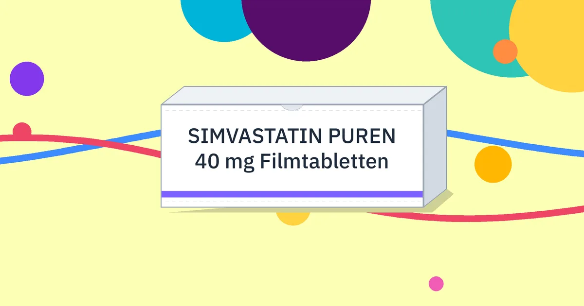 Symbolbild: Packung mit der Aufschrift SIMVASTATIN PUREN 40 mg Filmtabletten (PZN 16958567) – Verfügbarkeit und Bezug in Apotheken in Frankfurt am Main
