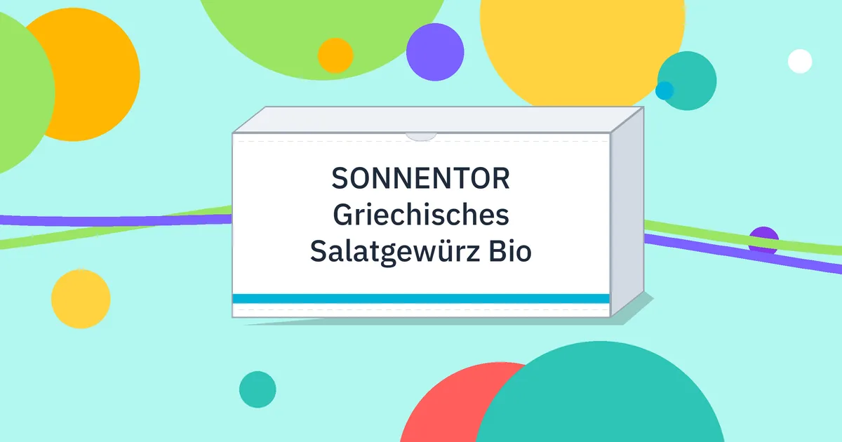 Symbolbild: Packung mit der Aufschrift SONNENTOR Griechisches Salatgewürz Bio (PZN 18904179) – Verfügbarkeit und Bezug in Apotheken in Frankfurt am Main