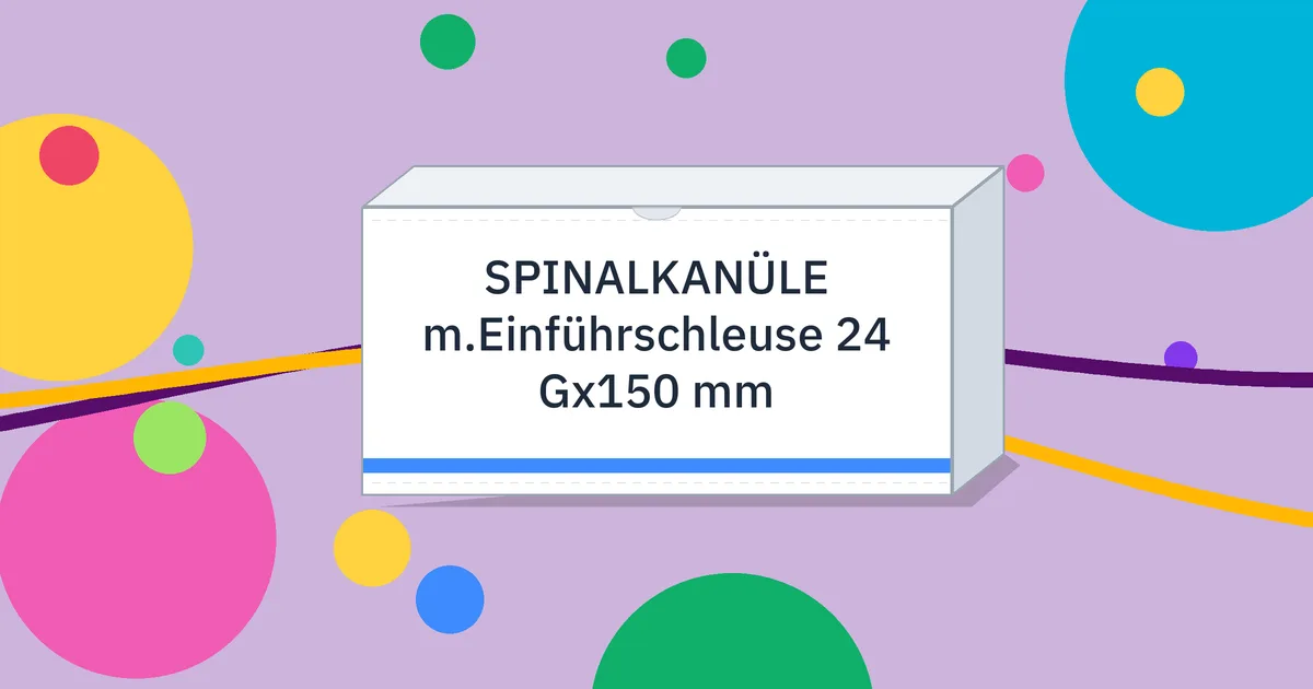 Symbolbild: Packung mit der Aufschrift SPINALKANÜLE m.Einführschleuse 24 Gx150 mm (PZN 03949696) – Verfügbarkeit und Bezug in Apotheken in Frankfurt am Main