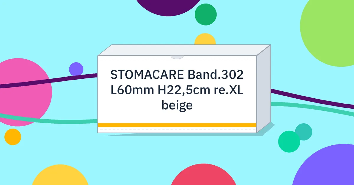 Symbolbild: Packung mit der Aufschrift STOMACARE Band.302 L60mm H22,5cm re.XL beige (PZN 10840149) – Verfügbarkeit und Bezug in Apotheken in Frankfurt am Main