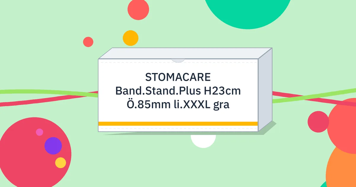 Symbolbild: Packung mit der Aufschrift STOMACARE Band.Stand.Plus H23cm Ö.85mm li.XXXL gra (PZN 16751180) – Verfügbarkeit und Bezug in Apotheken in Frankfurt am Main