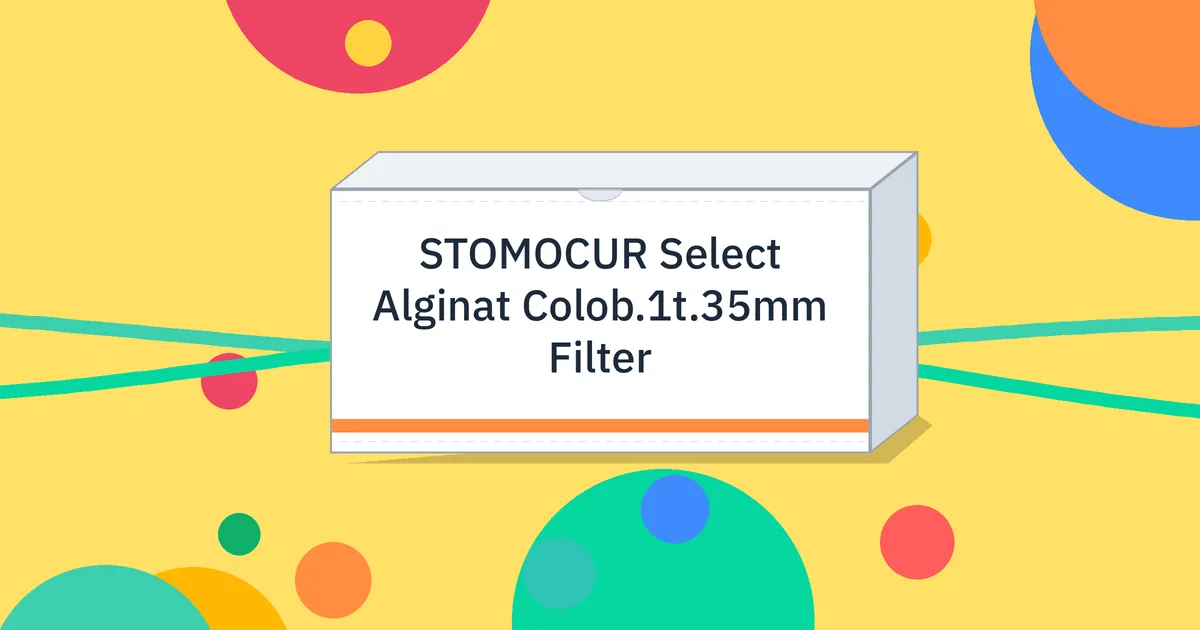 Symbolbild: Packung mit der Aufschrift STOMOCUR Select Alginat Colob.1t.35mm Filter (PZN 18239084) – Verfügbarkeit und Bezug in Apotheken in Frankfurt am Main
