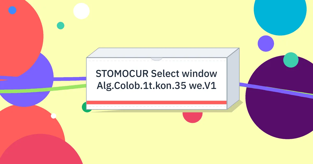 Symbolbild: Packung mit der Aufschrift STOMOCUR Select window Alg.Colob.1t.kon.35 we.V1 (PZN 10557790) – Verfügbarkeit und Bezug in Apotheken in Frankfurt am Main