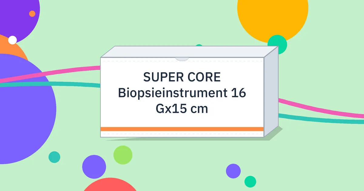 Symbolbild: Packung mit der Aufschrift SUPER CORE Biopsieinstrument 16 Gx15 cm (PZN 06770779) – Verfügbarkeit und Bezug in Apotheken in Frankfurt am Main