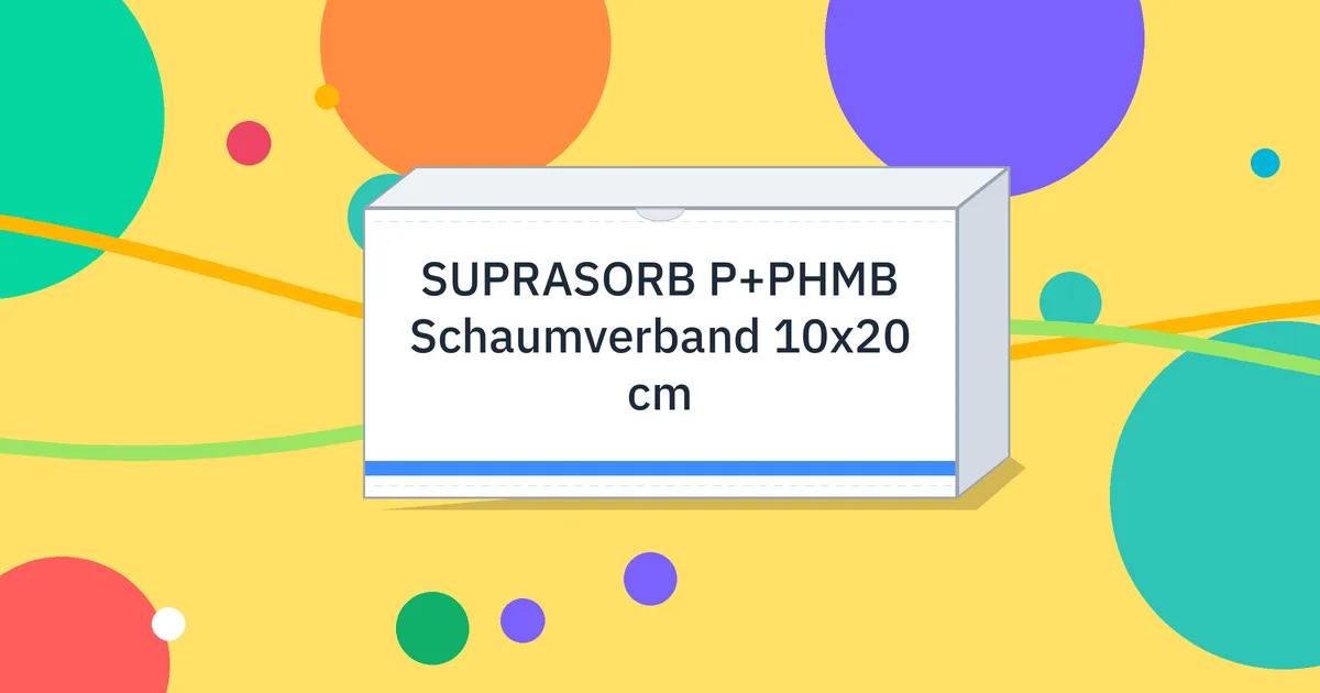 Symbolbild: Packung mit der Aufschrift SUPRASORB P+PHMB Schaumverband 10x20 cm (PZN 11596817) – Verfügbarkeit und Bezug in Apotheken in Frankfurt am Main