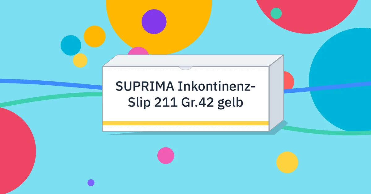 Symbolbild: Packung mit der Aufschrift SUPRIMA Inkontinenz-Slip 211 Gr.42 gelb (PZN 00708584) – Verfügbarkeit und Bezug in Apotheken in Frankfurt am Main