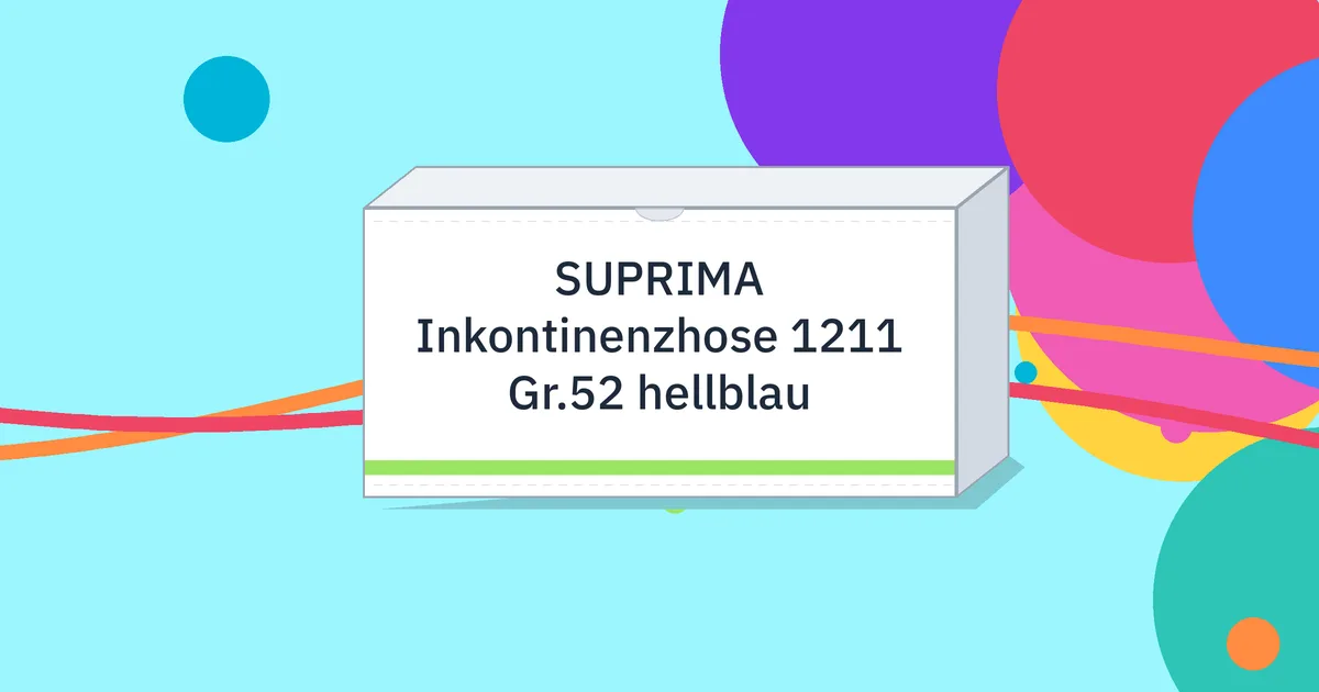 Symbolbild: Packung mit der Aufschrift SUPRIMA Inkontinenzhose 1211 Gr.52 hellblau (PZN 03024142) – Verfügbarkeit und Bezug in Apotheken in Frankfurt am Main